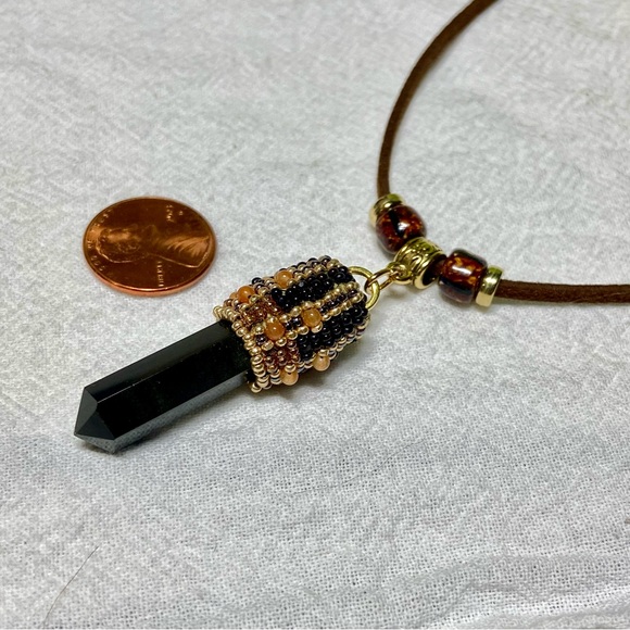 Hand Crafted | Jewelry | Golden Sheen Obsidian Hand Beaded Stone Point ...